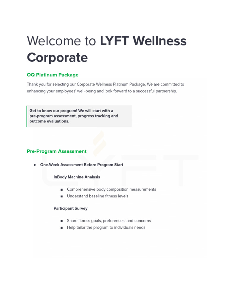 LYFT Wellness Corporate Platinum Package | PDF | Physical Fitness ...