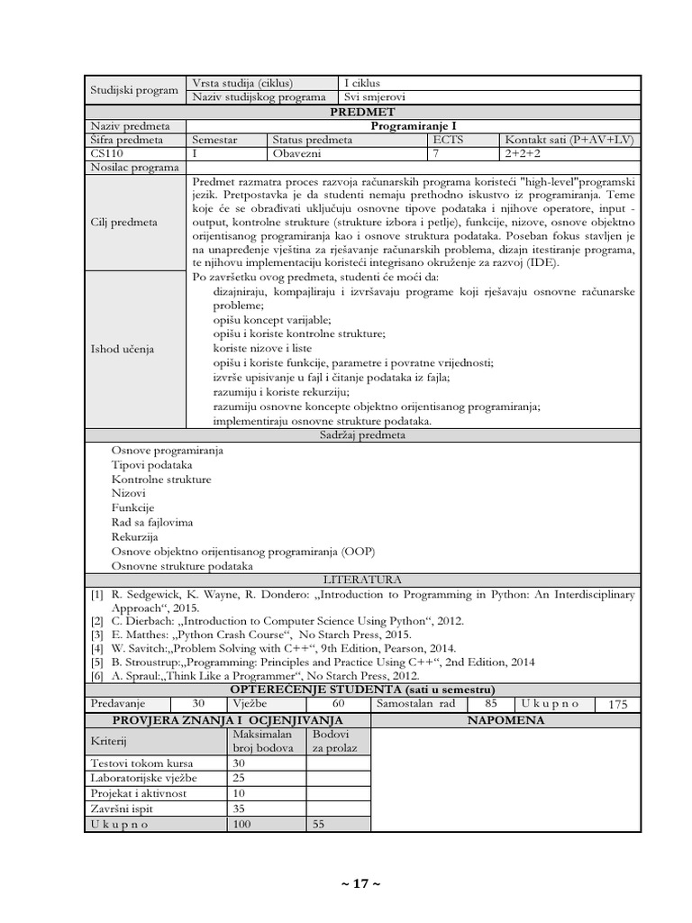 Programiranje I 1 | PDF