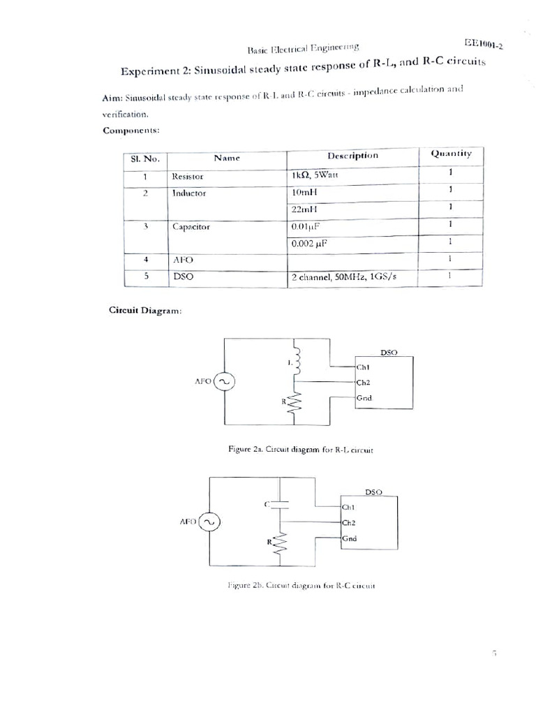 EXPERIMENT 2 SINUSOIDAL STEADY STATE RESPONSE OF R-L,AND R-C CIRCUITS ... EXPERIMENT 2 SINUSOIDAL STEADY STATE RESPONSE OF R-L,AND R-C CIRCUITS ...