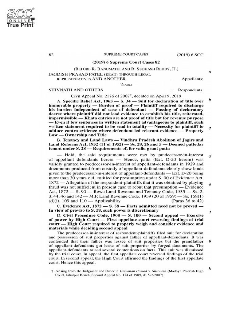 2 - (2019) 6 SCC 82 - Suit For Declaration of Title Over The Property ...