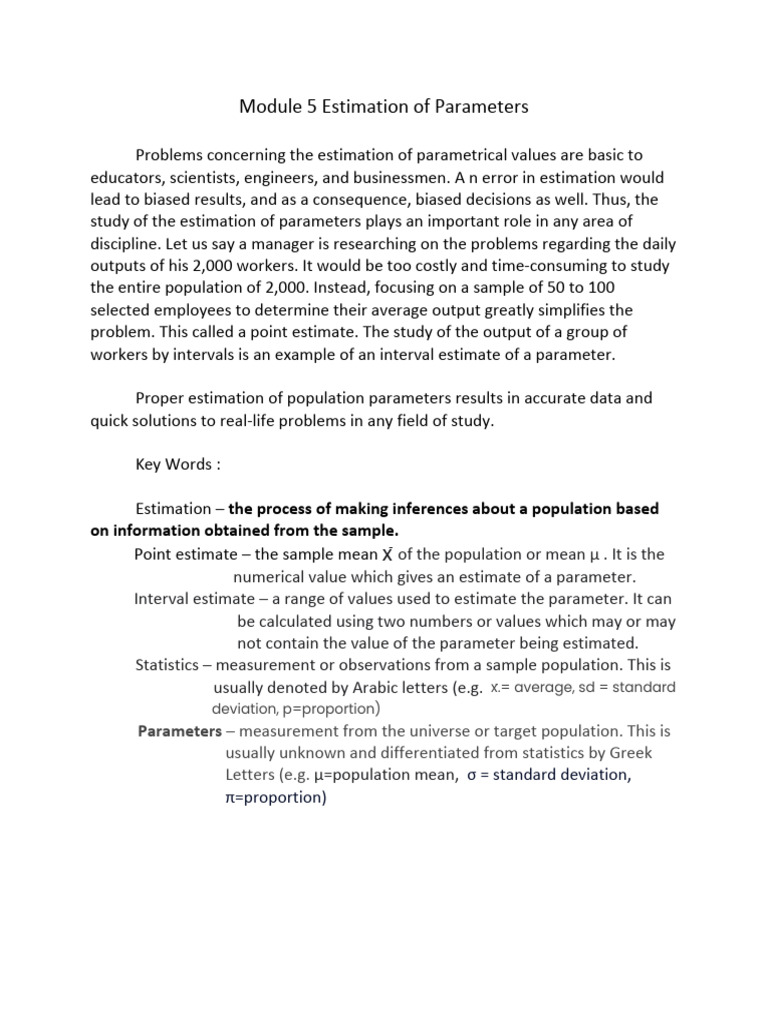 Module 05 Estimation of Parameters | PDF | Standard Error | Estimator