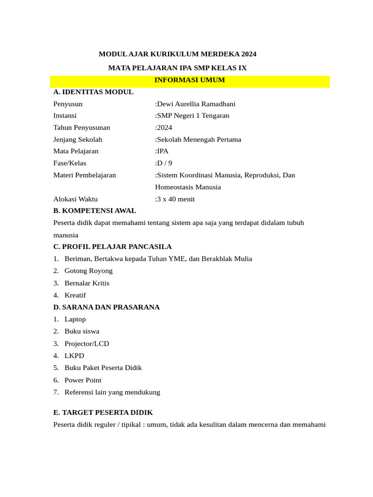 Modul Ajar IPA - Bab 2 Kelas IX Fix | PDF | Sains & Matematika