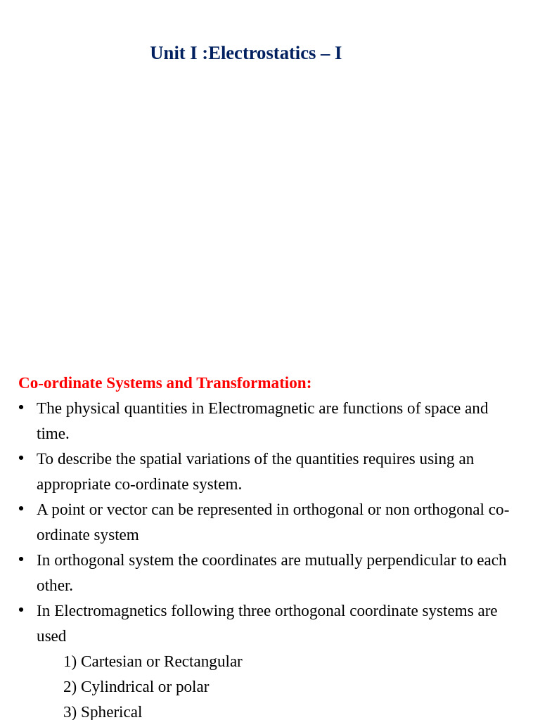 Electromagnetics Unit 1 EFT | PDF | Coordinate System | Sphere