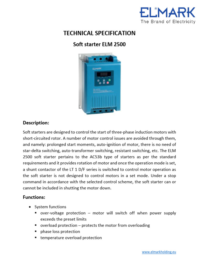 Technical Specification - Soft Starter ELM 2500 | PDF | Power Supply ...