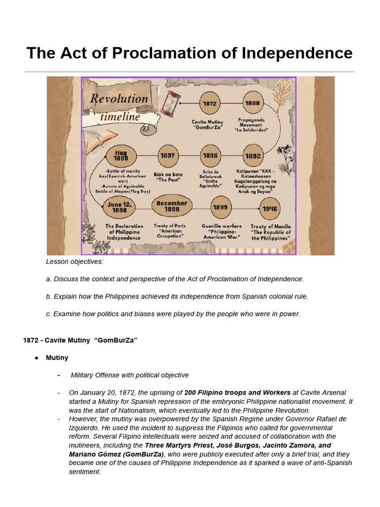 Philippine Independence Timeline Overview | PDF | Philippines | Spanish ...