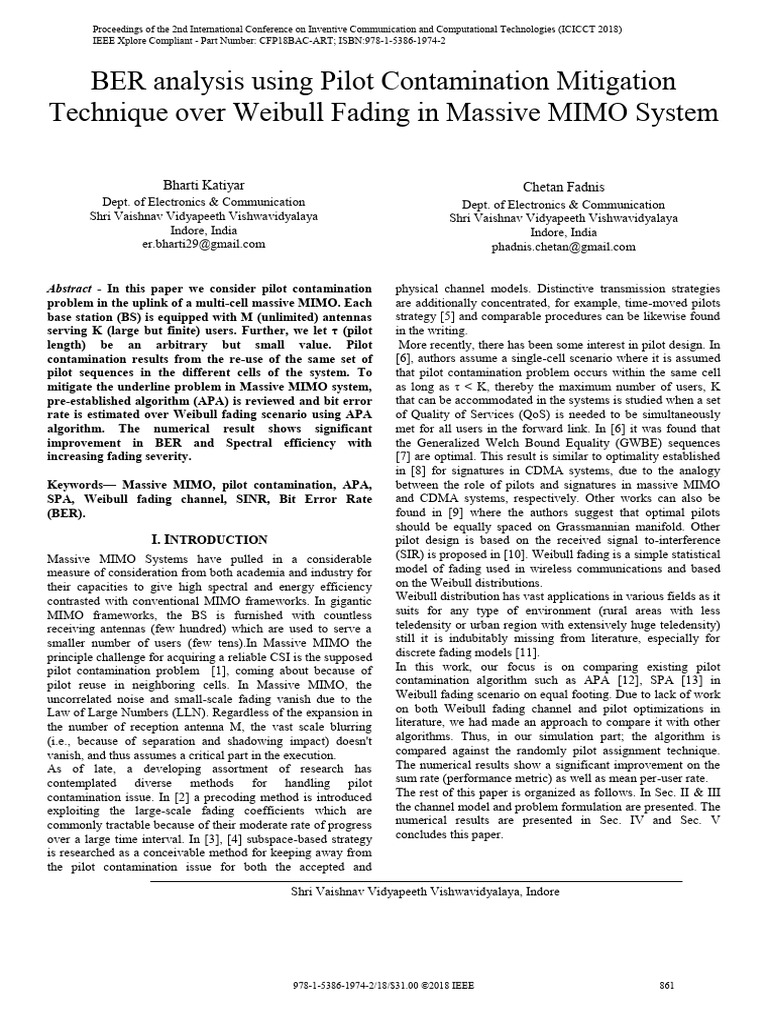 BER Analysis Using Pilot Contamination Mitigation Technique Over ... BER Analysis Using Pilot Contamination Mitigation Technique Over ...