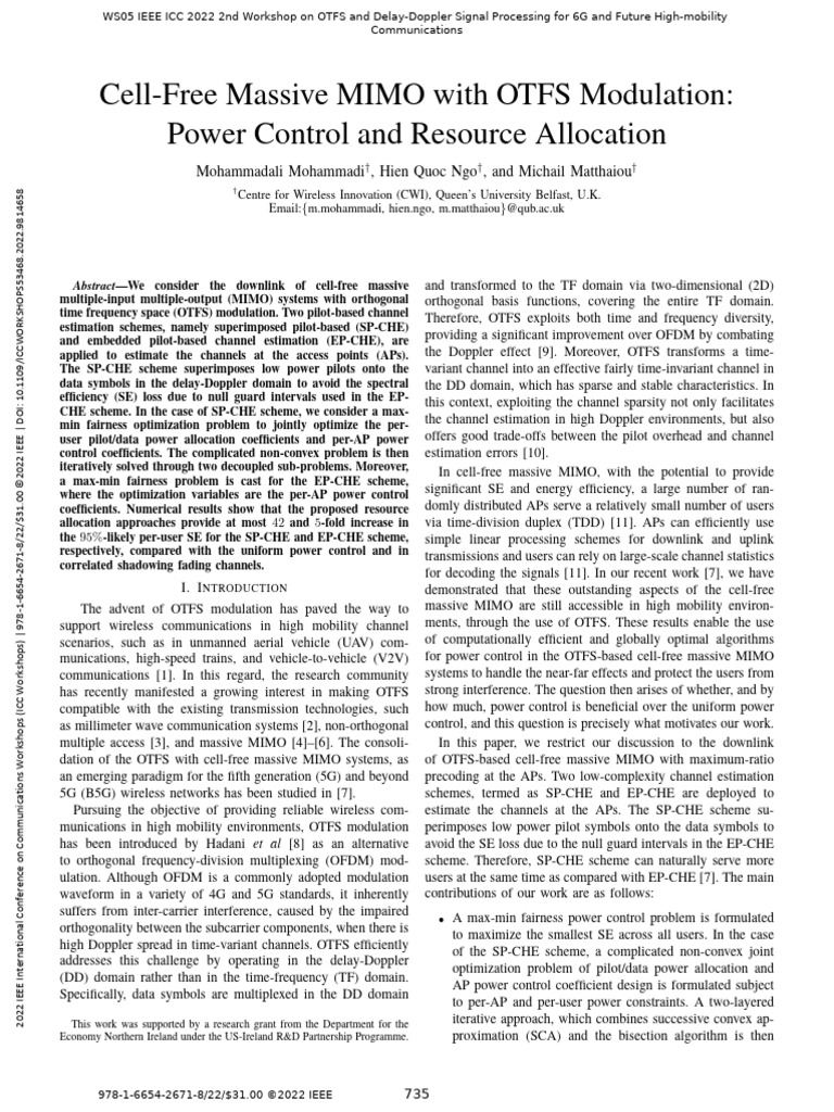 Cell-Free Massive MIMO With OTFS Modulation Power Control and Resource ...