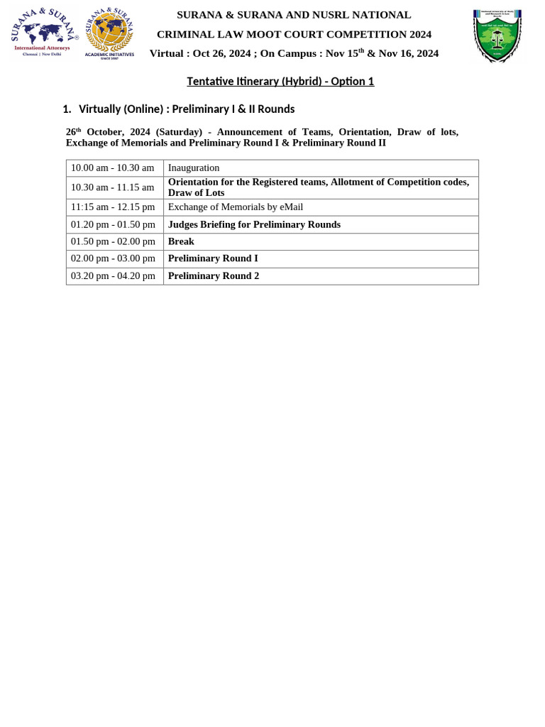 SSIA-NUSRL National Criminal Law Moot Court Competition - Schedule | PDF