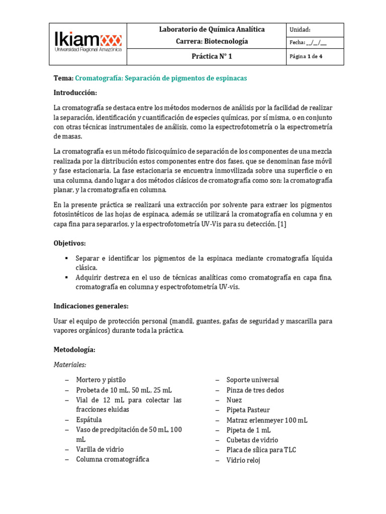 Guía Práctica QA Cromatografía_Separación de Pigmentos (1) | PDF | Cromatografía | Química