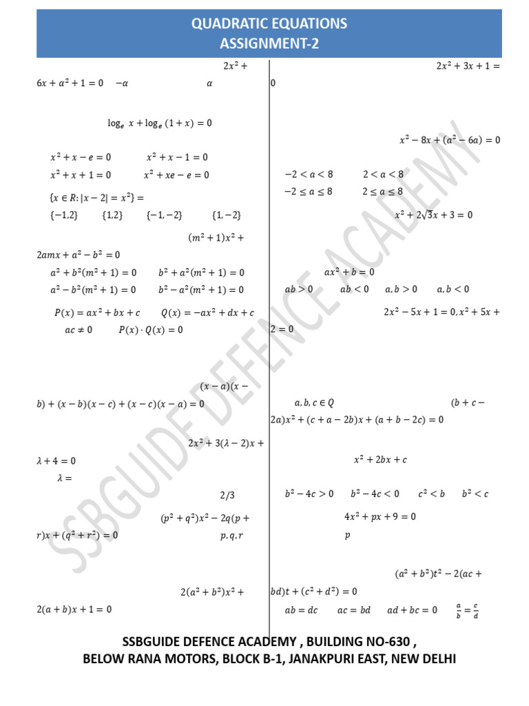 Quadratic Equations Assignment 2 | PDF | Mathematical Concepts ...
