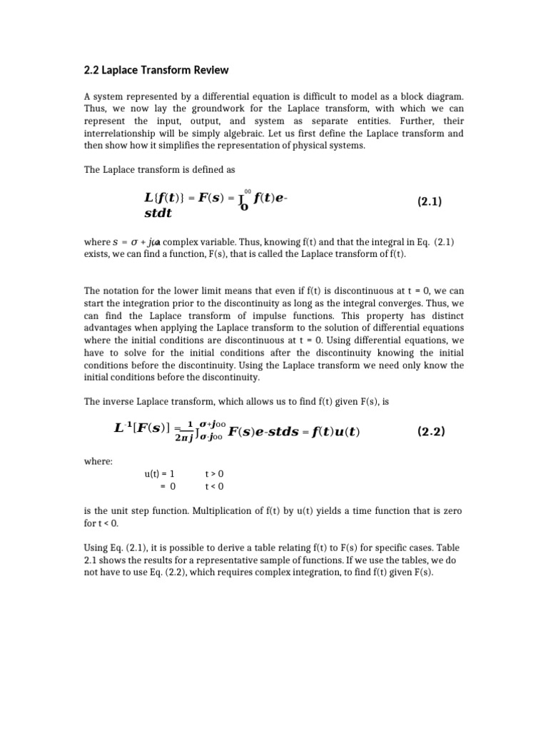 Module 2.2 - Laplace Transform Review | PDF | Laplace Transform | Mathematical Relations