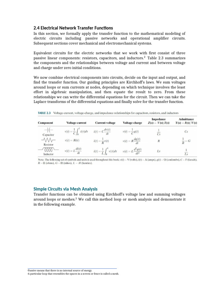 Electrical Network Transfer Functions | PDF | Electrical Network | Electrical Impedance