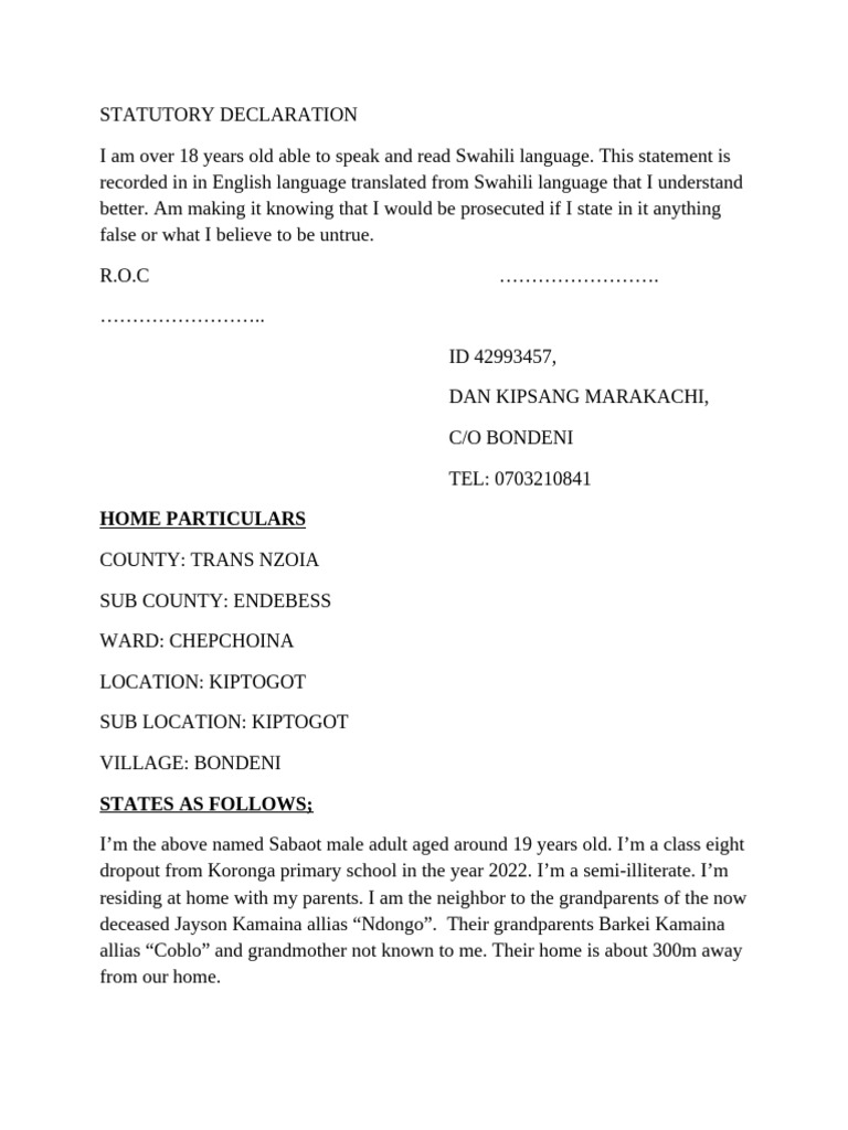Statutory Declaration New | PDF