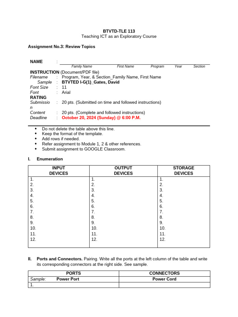 TLE 113 Assignment No.3 Review Topics for Evaluation | PDF | Software | Computing
