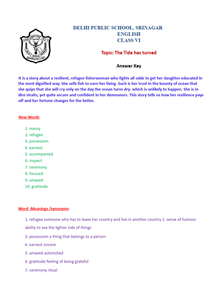 The Tide Has Turned 2020 (Answer Key) | PDF