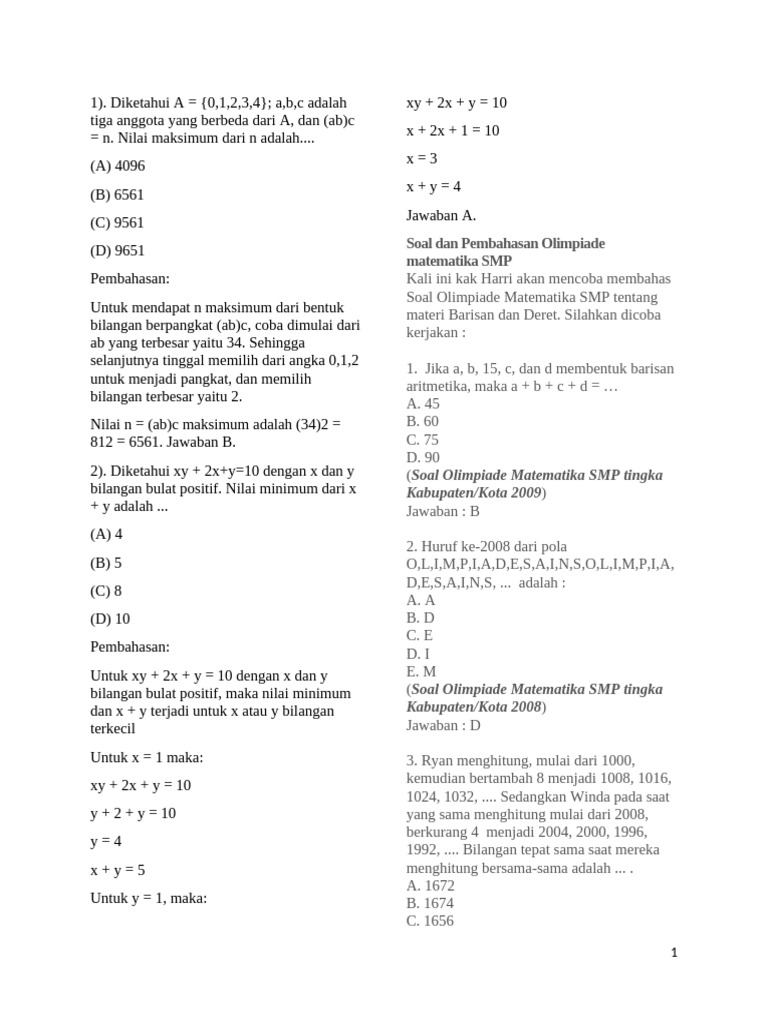 MTK Lomba Soal Contoh | PDF