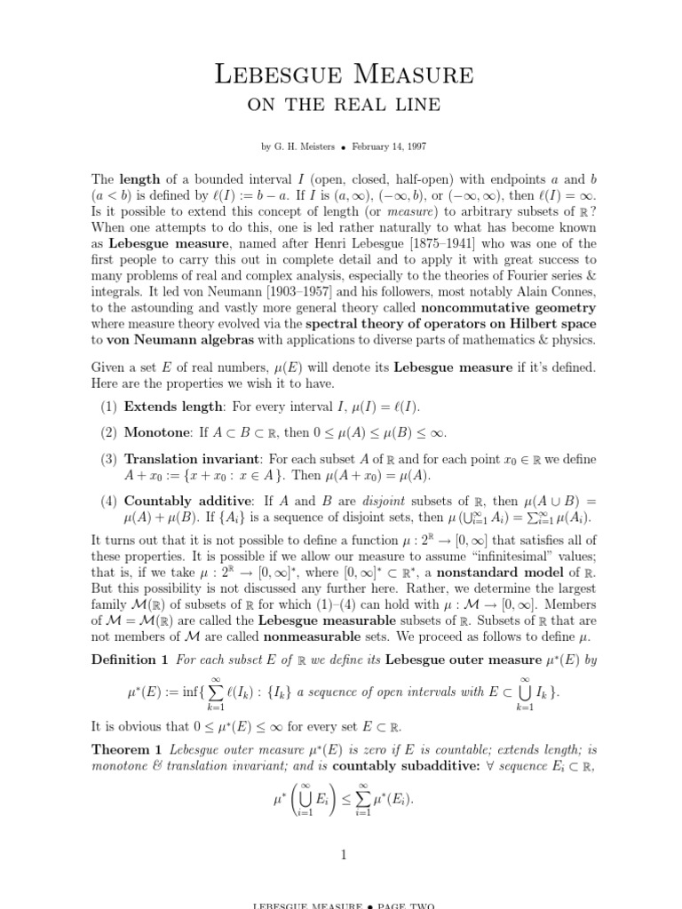 Lebesgue Measure: On The Real Line | PDF | Measure (Mathematics ...
