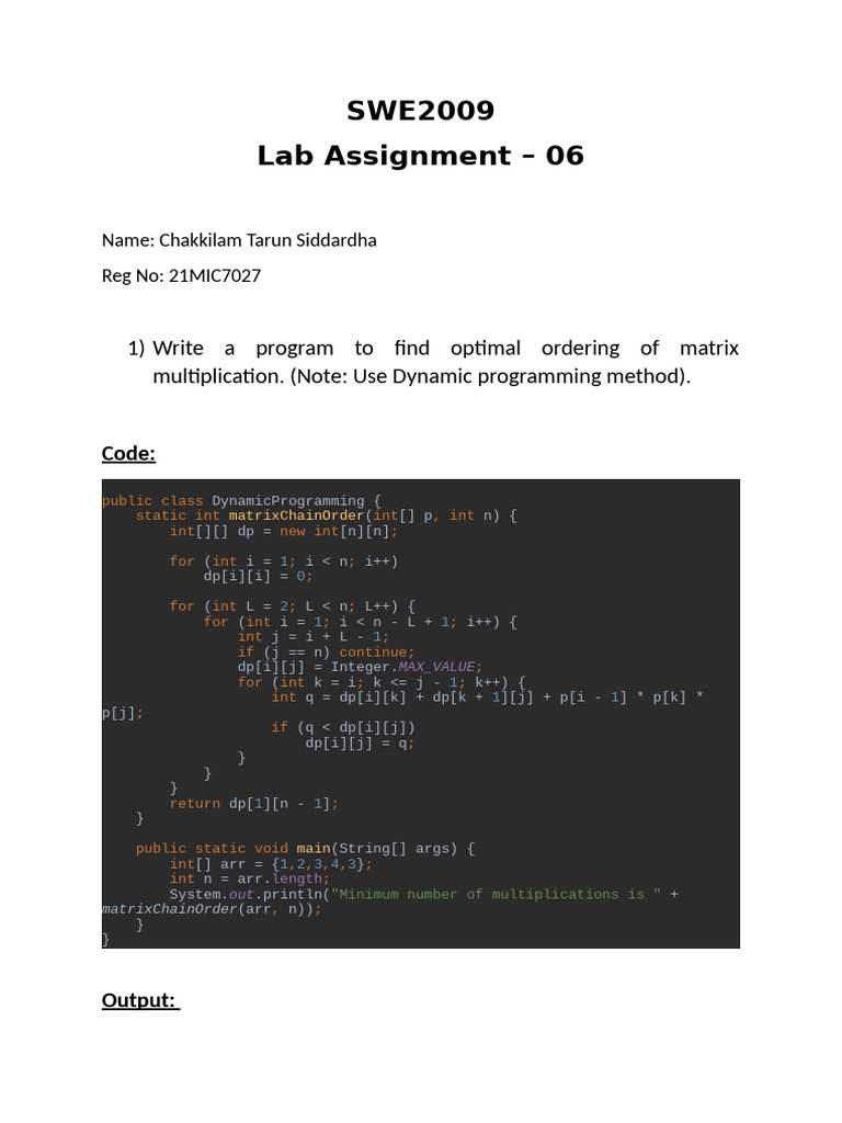 Optimal Matrix Multiplication Order | PDF