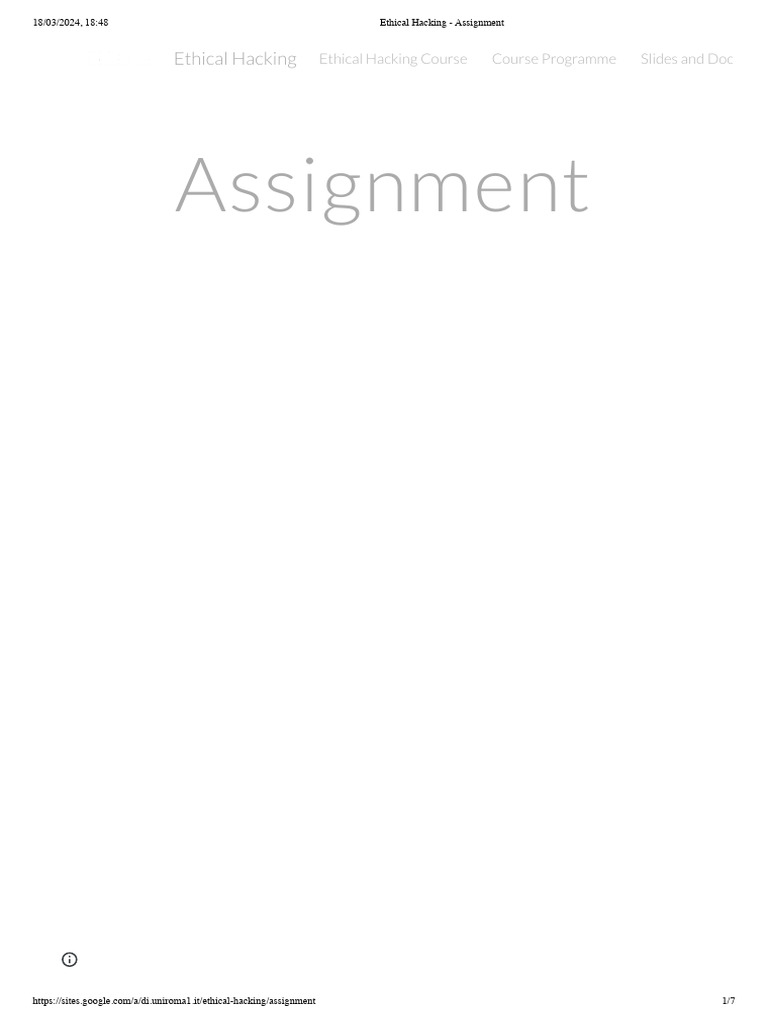 Ethical Hacking Assignment Pdf Penetration Test Vulnerability 2750