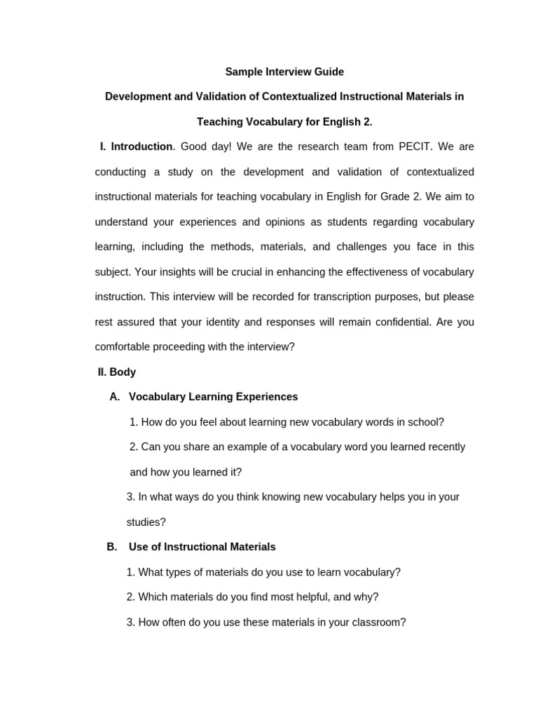 Sample Interview Guide | PDF