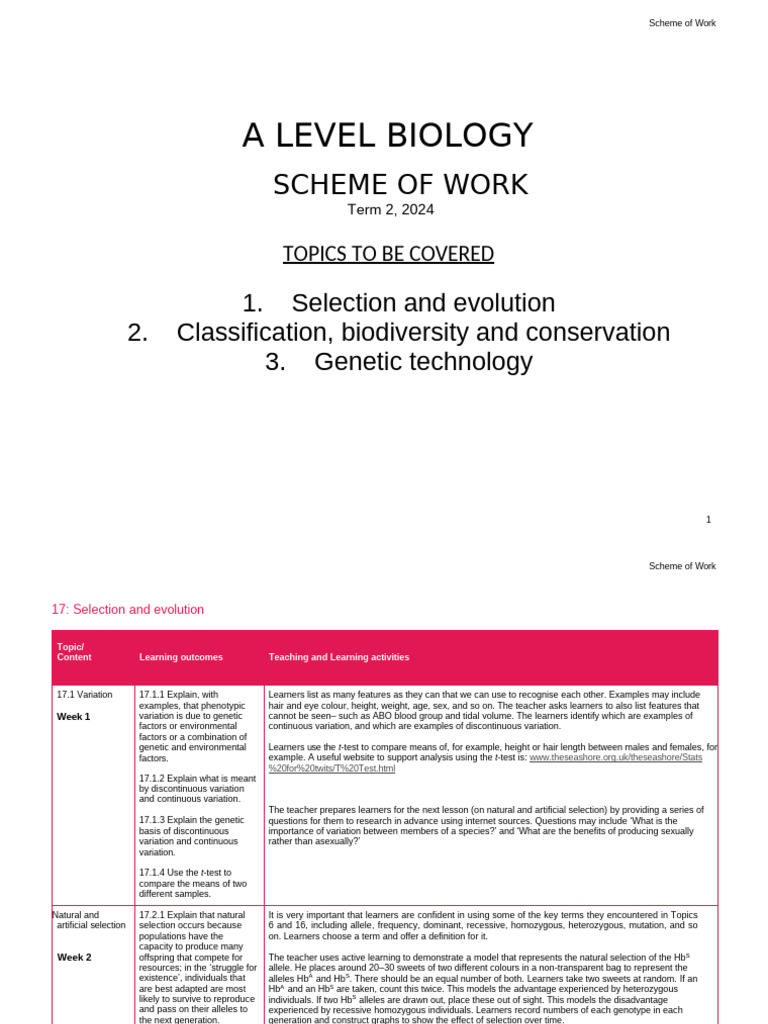A Level SOW From 2024 | PDF | Gene | Polymerase Chain Reaction