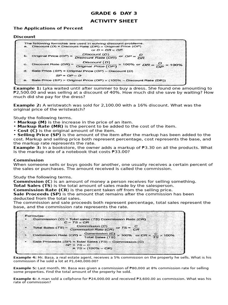 Activity Sheet Grade 6 Day 3 | PDF | Finance & Money Management