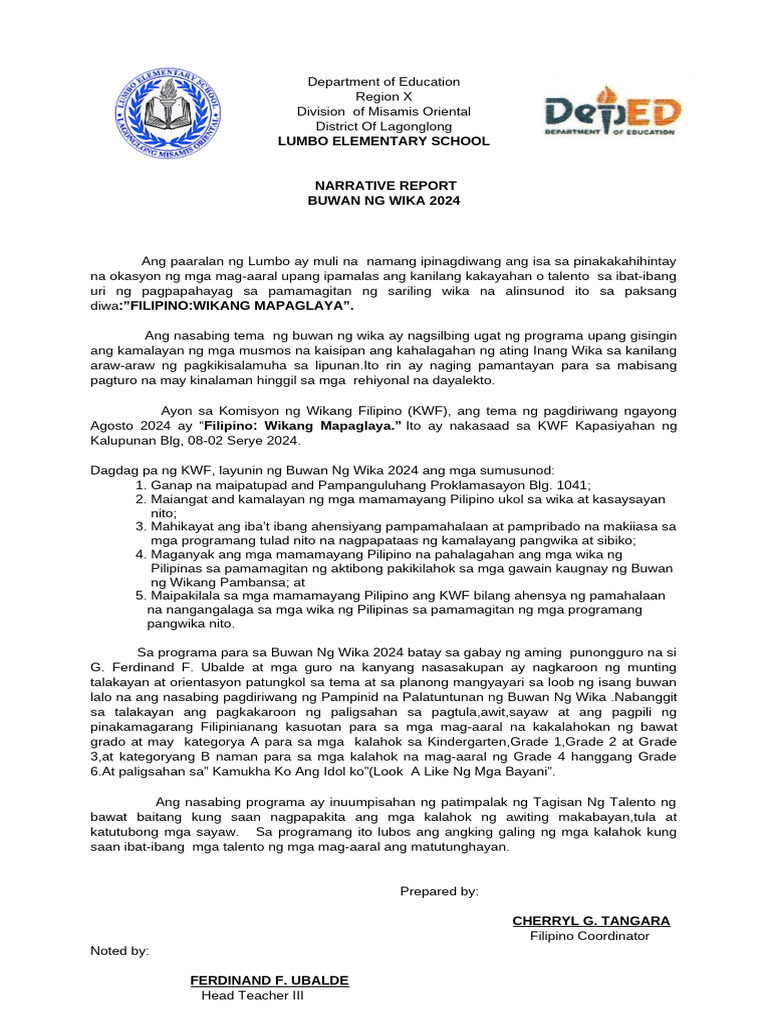 Lumbo Es-Narrative Buwan NG Wika-2024 | PDF