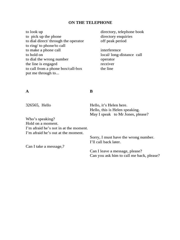 ON THE TELEPHONE | PDF