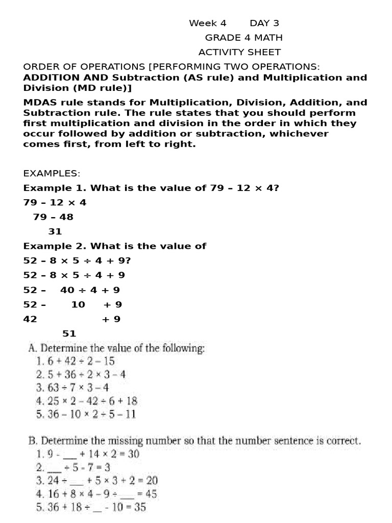 ACTIVITY SHEET GRADE 4 Week 4 DAY 3 | PDF | Teaching Methods & Materials