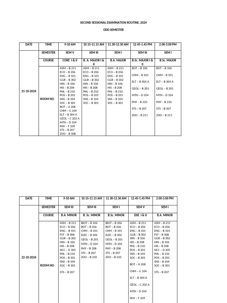 Second Sessional Examination Routine Odd 24 | PDF