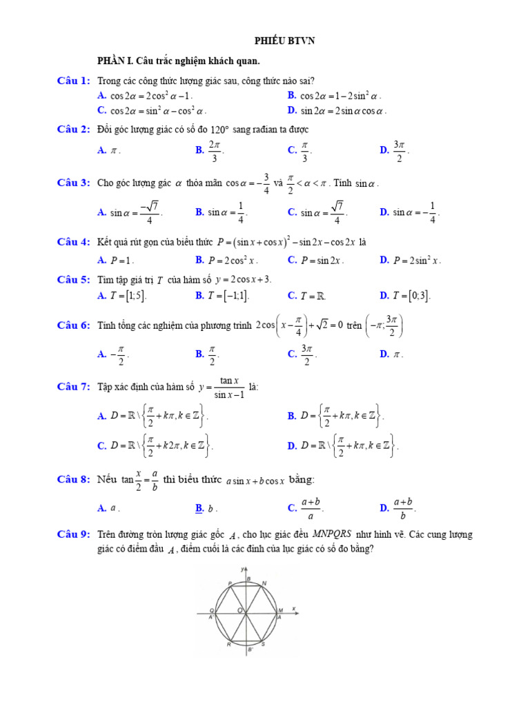 Đề Kiểm Tra Toán 11 Chương Lượng Giác BTVN FINAL Đã Gộp | PDF