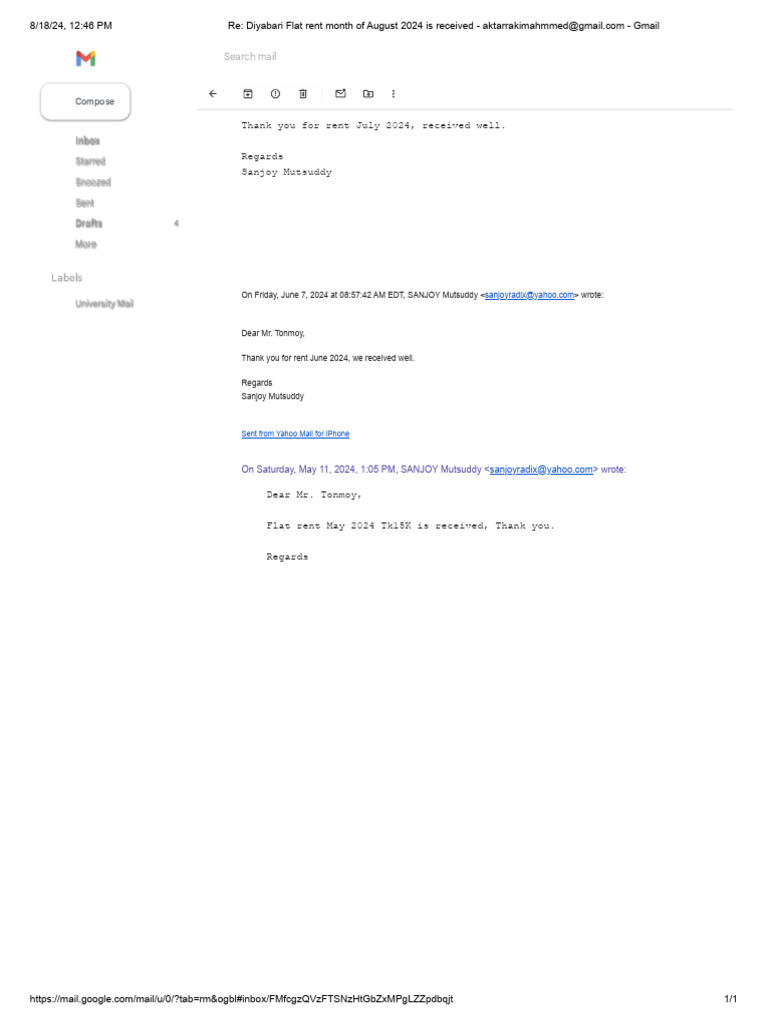 Re - Diyabari Flat Rent Month of August 2024 Is Received - Aktarrakimahmmed@gmail - Com - Gmail ...