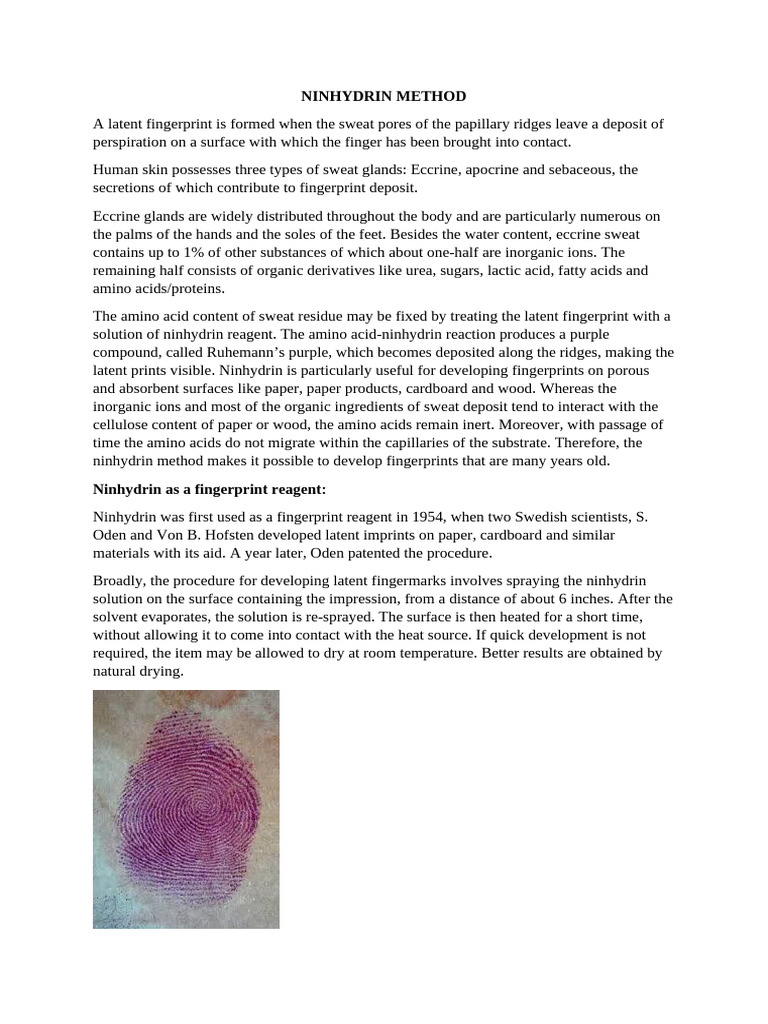 Ninhydrin method | PDF | Fingerprint | Solvent