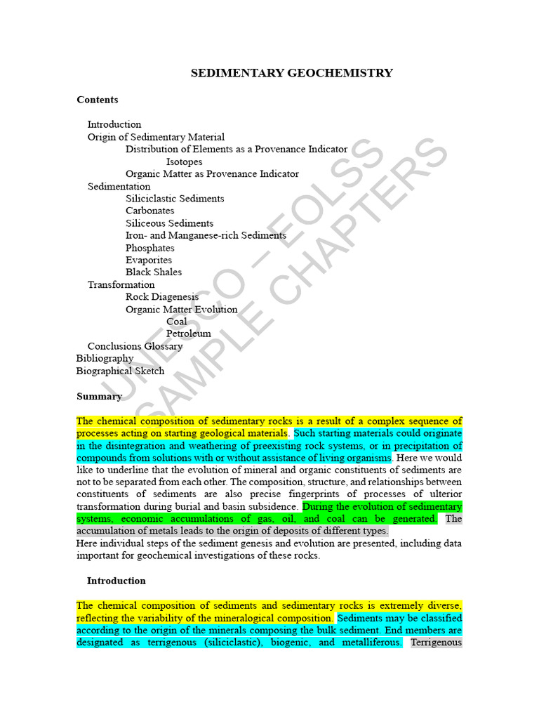 Geochemistry of Sedimentary Rocks | PDF | Sedimentary Rock | Clastic Rock