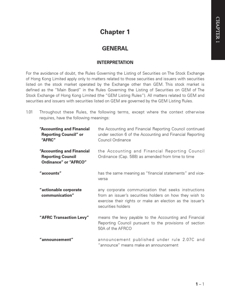 HK Listing Rules Chapter 1 | PDF | Securities (Finance) | Stocks