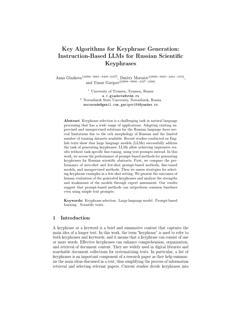 Key Algorithms For Keyphrase Generation: Instruction-Based Llms For Russian Scientific ...