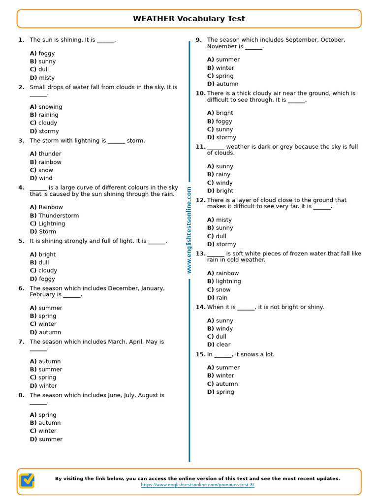 137 Weather Vocabulary Test | PDF | Sky | Cloud