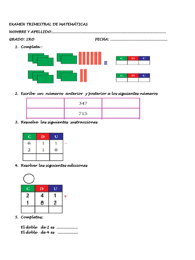 2do EXAMEN TRIMESTRAL DE MATEMÁTICAS | PDF | Matemáticas