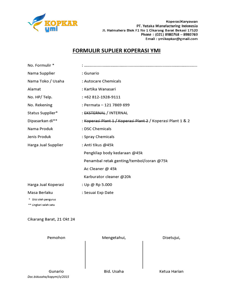 Form Permohonan Suplier 2023 | PDF