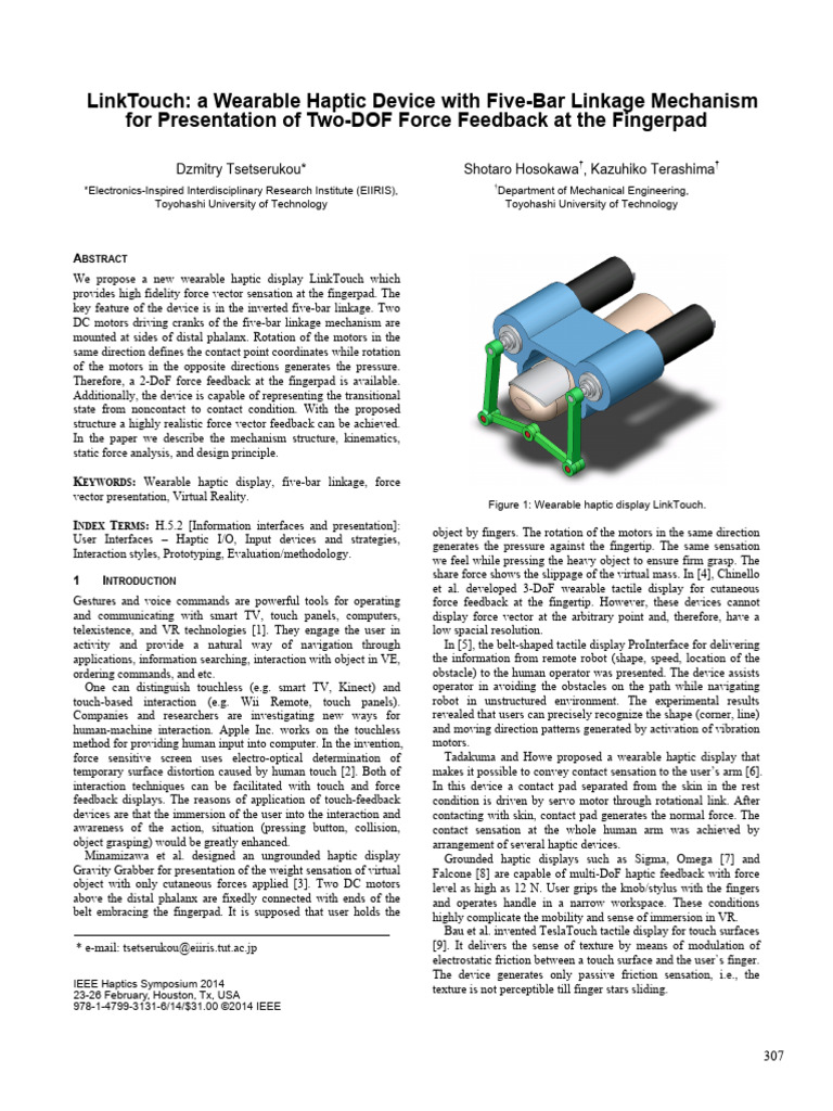LinkTouch A Wearable Haptic Device With Five-Bar Linkage Mechanism For ... LinkTouch A Wearable Haptic Device With Five-Bar Linkage Mechanism For ...