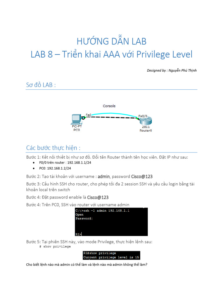 Lab 8 Aaa With Privilege Level | PDF