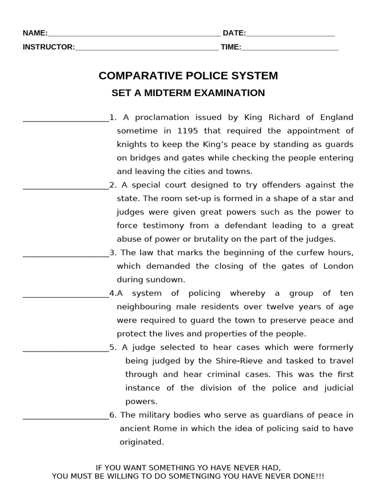 Exam Midterm Lea 2 (SET A) | PDF | Police | Arrest