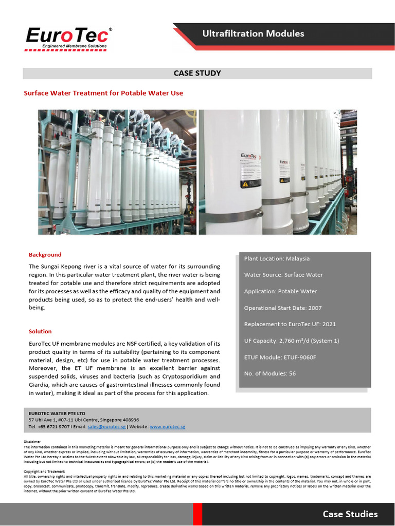 Case Study - EuroTec UF - Sungai Kepong Municipal Drinking WTP Project | PDF | Water Treatment ...