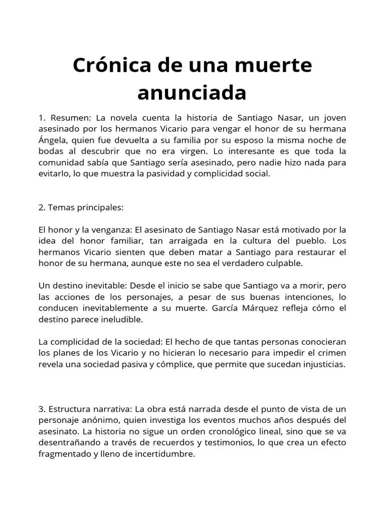 Crónica de Una Muerte Anunciada | PDF