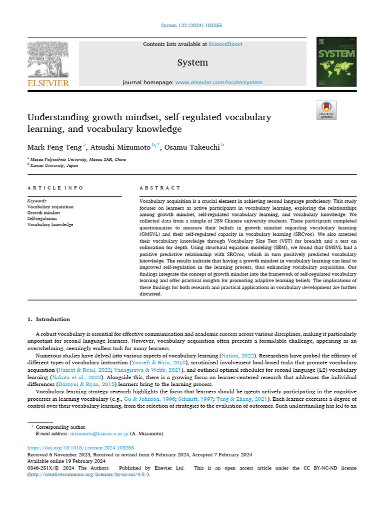 Growth Mindset & Vocabulary Learning | PDF | Mindset | Vocabulary