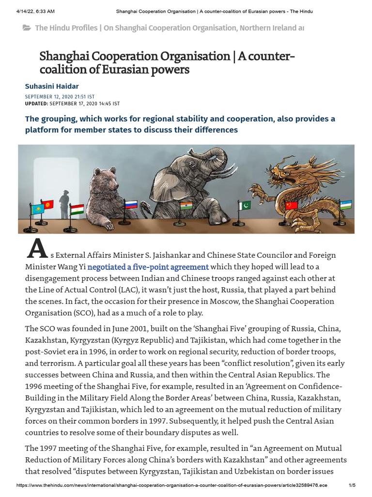 Shanghai Cooperation Organisation - A Counter-Coalition of Eurasian Powers - The Hindu | PDF ...