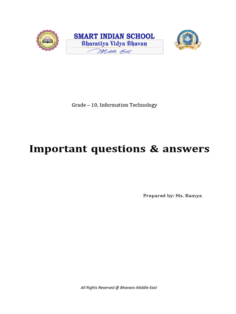 ELECTRONIC SPREADSHEET Important-Questions-Answers | PDF | Spreadsheet ...