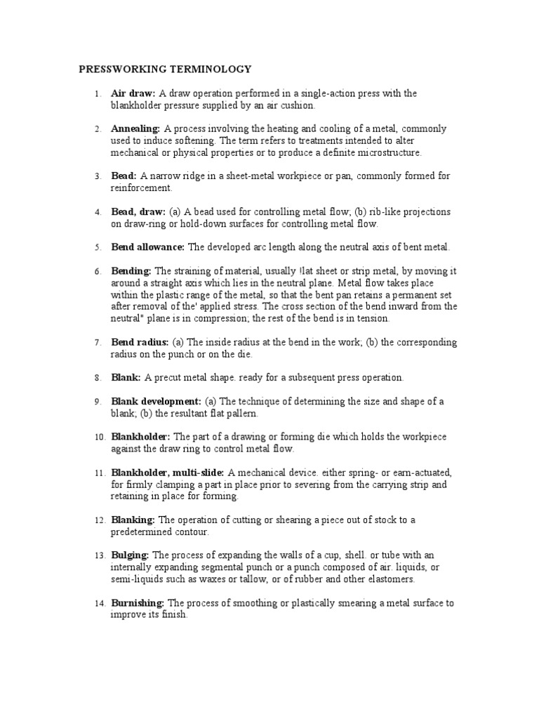 Pressworking Terminology Overview | PDF | Sheet Metal | Annealing ...