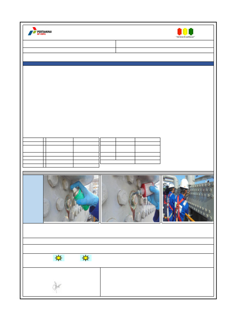 Daily Report Perbaikan Hex Plug Refrigerant Condenser 260 - E - 1003 A&b Turn Around CPP Donggi ...