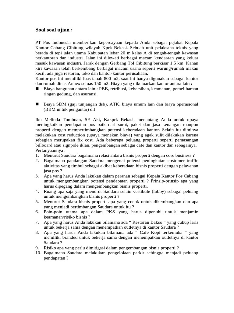 contoh soal soal ujian | PDF